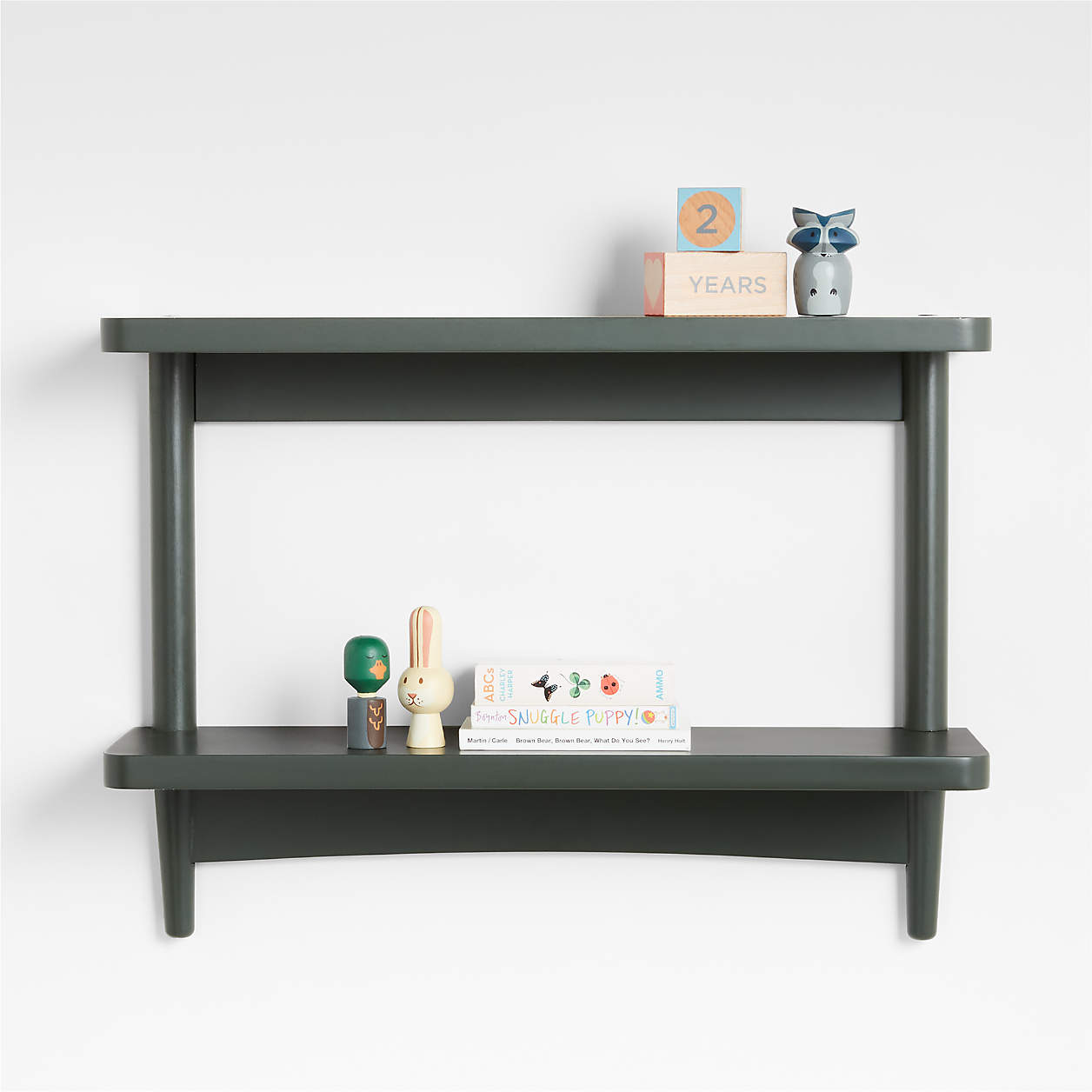 Hampshire Olive Green Wood 2-Tier Kids Wall Shelf + Reviews | Crate & Kids