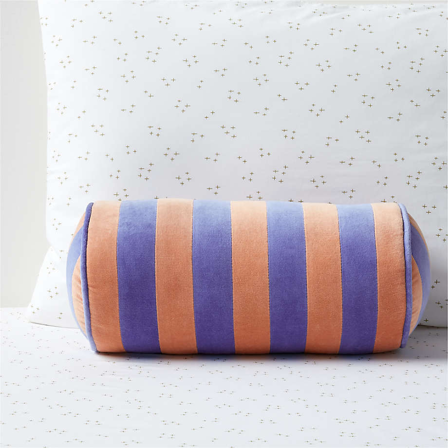 Marine Blue and Canyon Orange Harriet Stripe Velvet Kids Bolster Pillow ...
