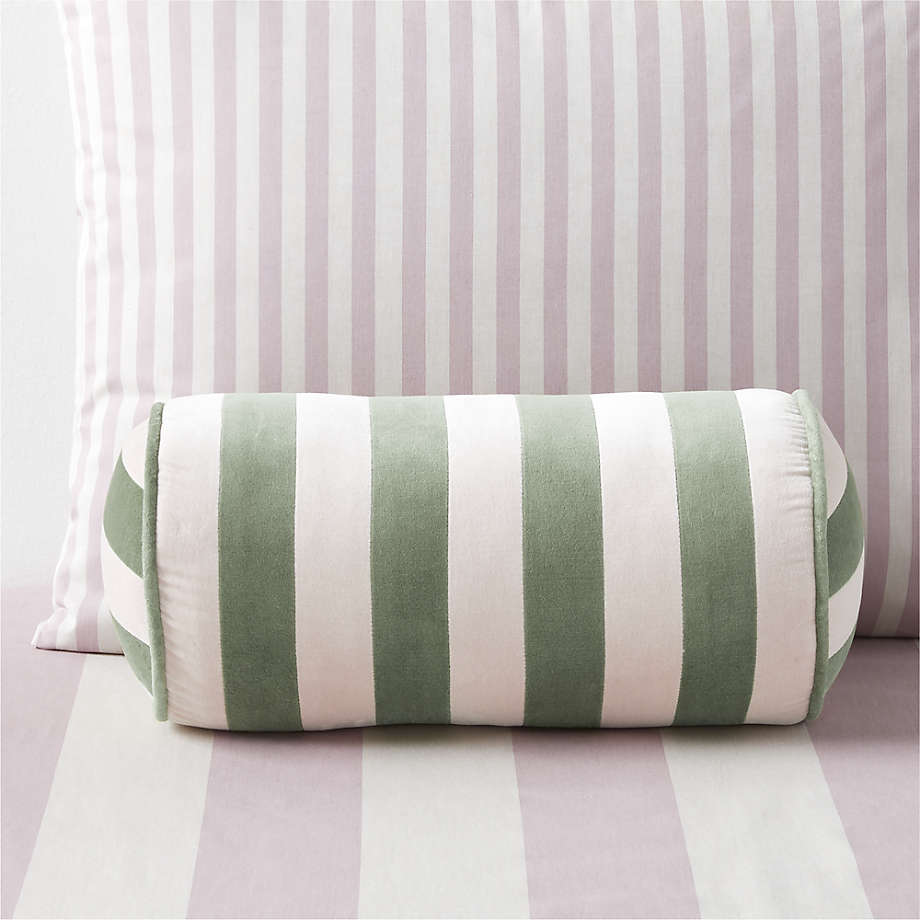 Rosy Lilac and Cyprus Green Harriet Stripe Velvet Kids Bolster Pillow ...