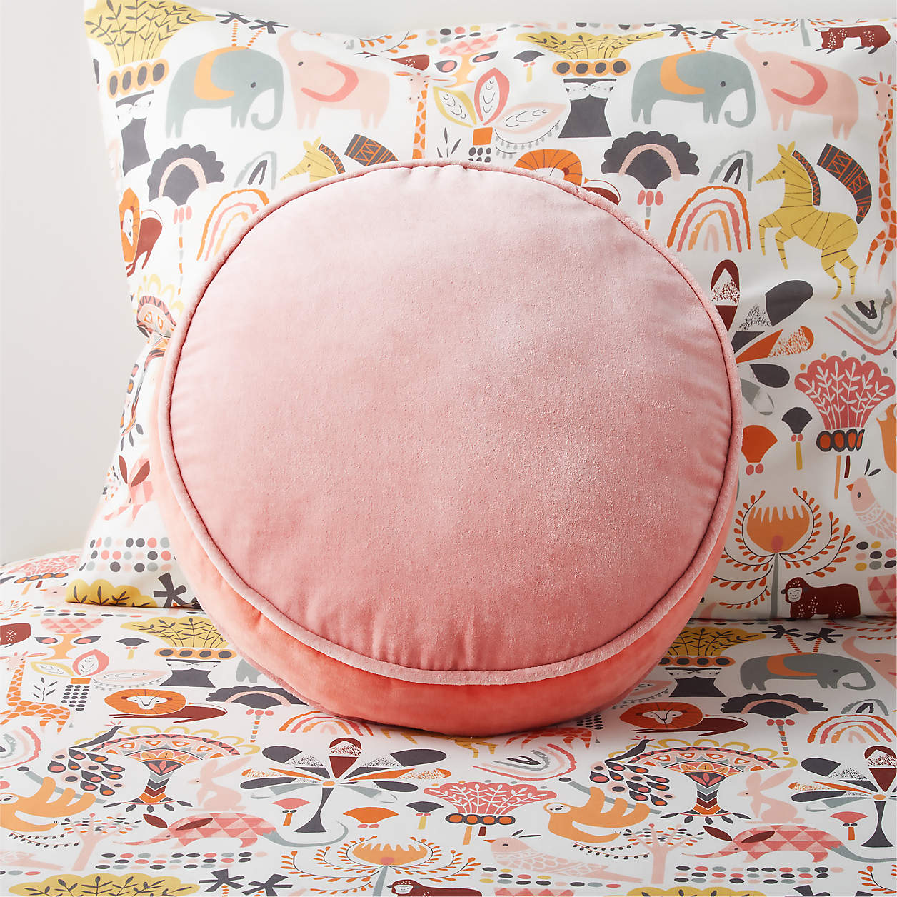 Harriet Round Pink Velvet Kids Throw Pillow + Reviews | Crate & Kids