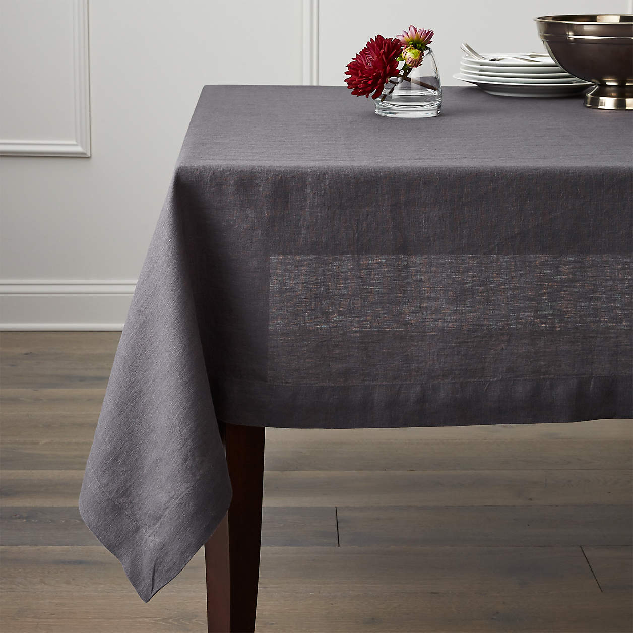 Marin 60"x90" Storm Grey Linen Tablecloth + Reviews | Crate & Barrel