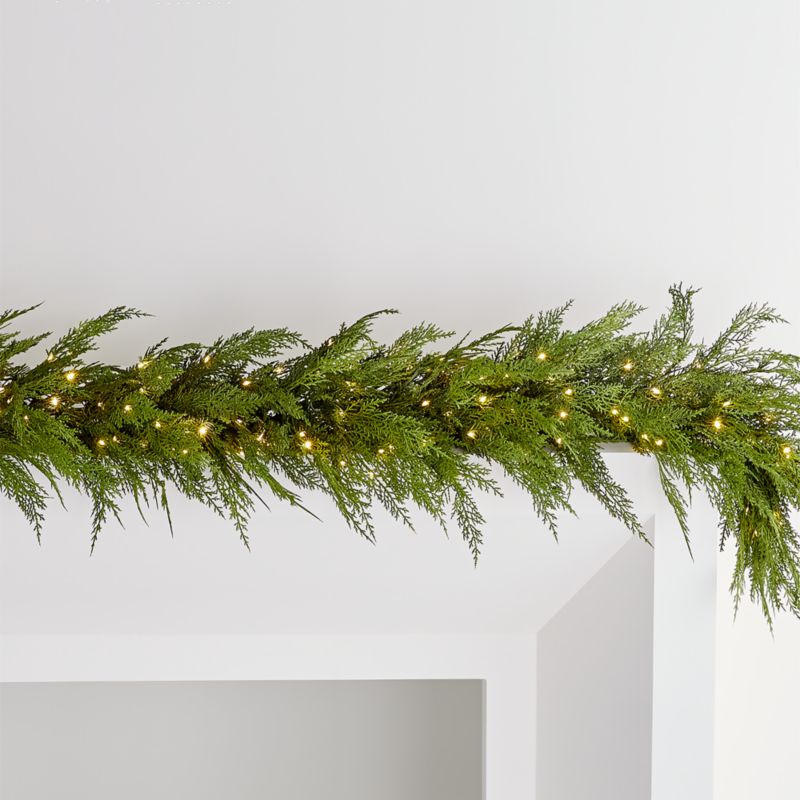 Faux Hemlock Pine Pre-Lit LED Garland 74" + Reviews | Crate & Barrel