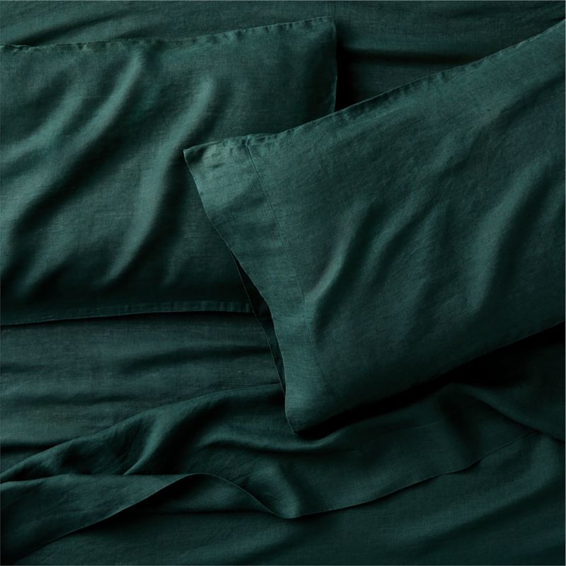 Spruce Green Natural Hemp Fiber King Sheet Set | Crate & Barrel