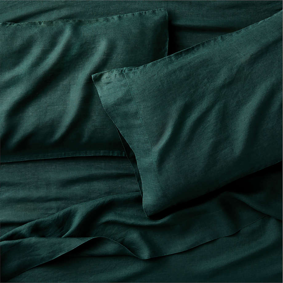 Spruce Green Natural Hemp Fiber King Sheet Set | Crate & Barrel
