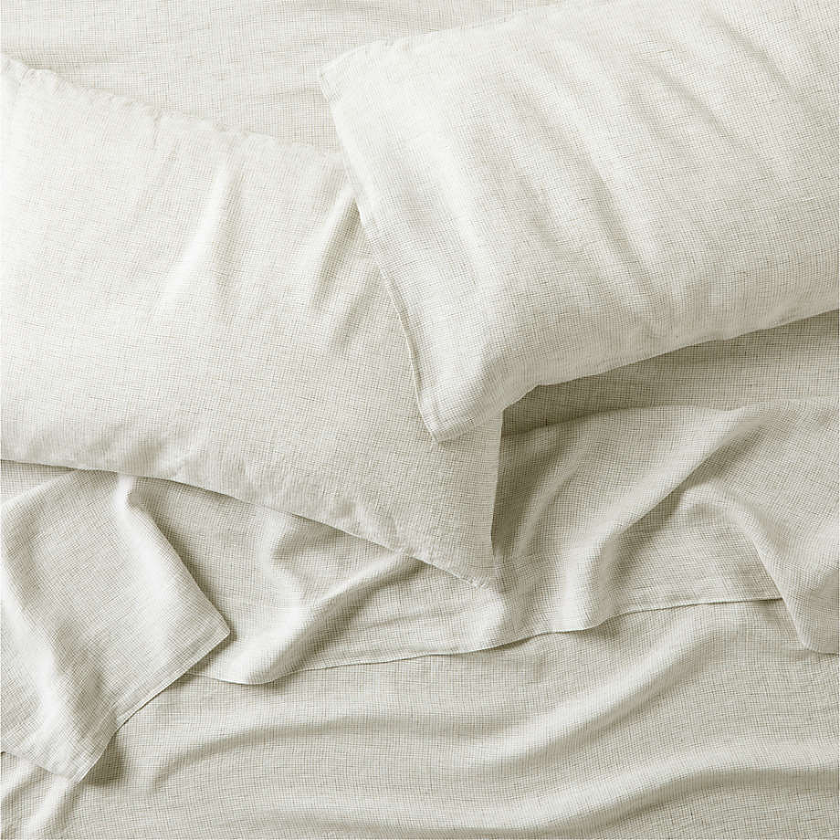 Garden Green Grid Natural Hemp Fiber Bed Sheet Set | Crate & Barrel