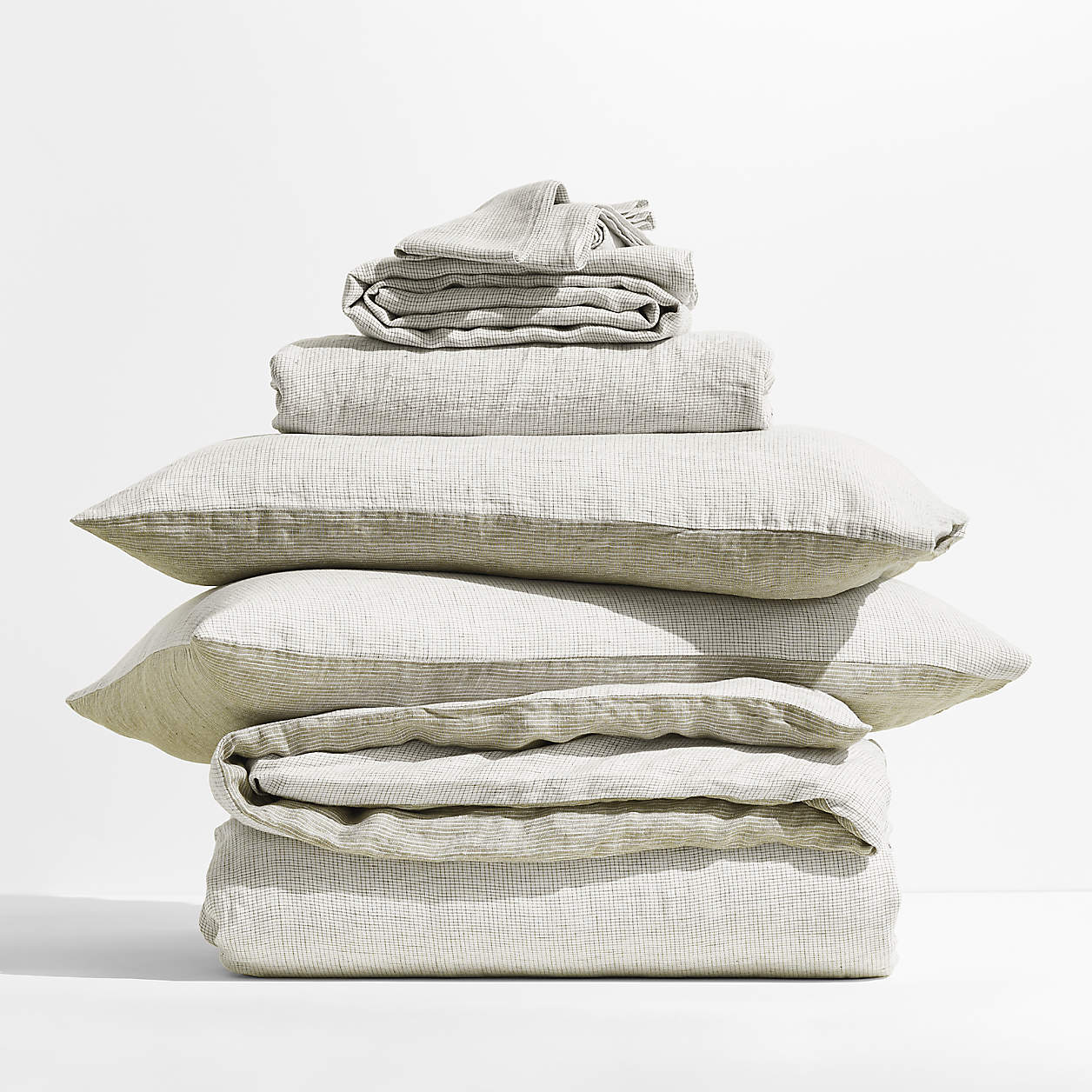 New Natural Hemp Garden Green Grid King Bedding Set | Crate & Barrel