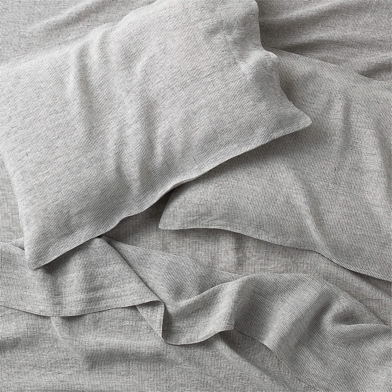Black Grid Natural Hemp Sheet Set Queen | Crate & Barrel