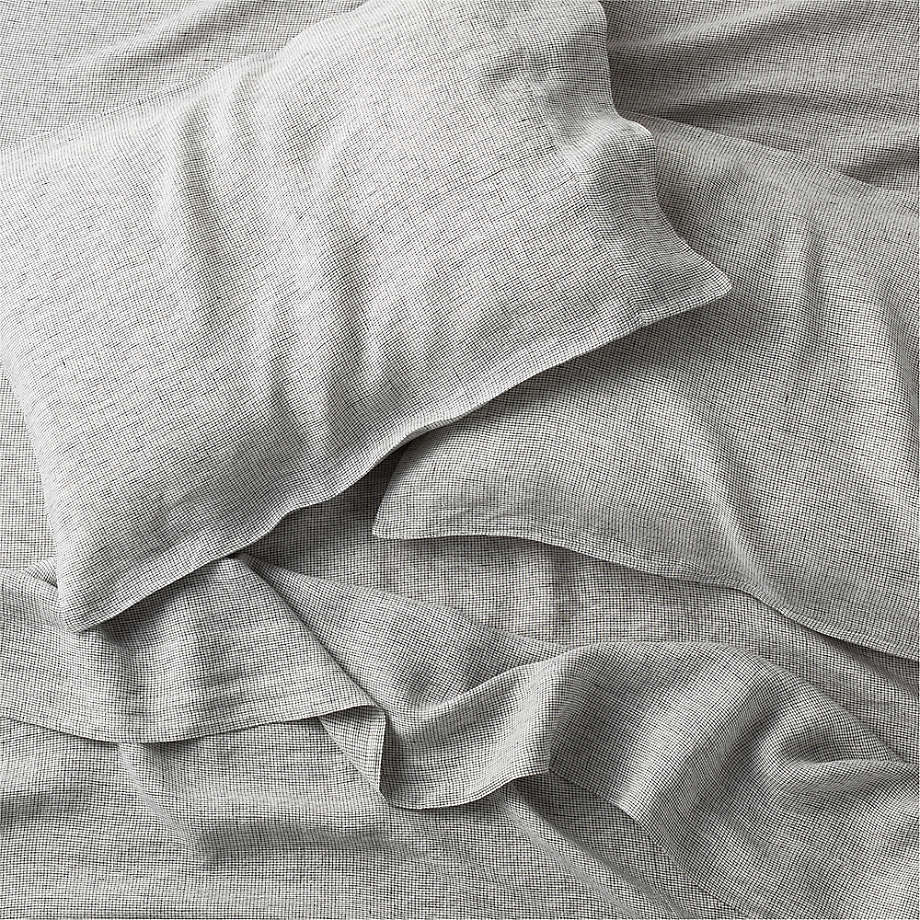 Black Grid Natural Hemp Sheet Set Queen + Reviews | Crate & Barrel