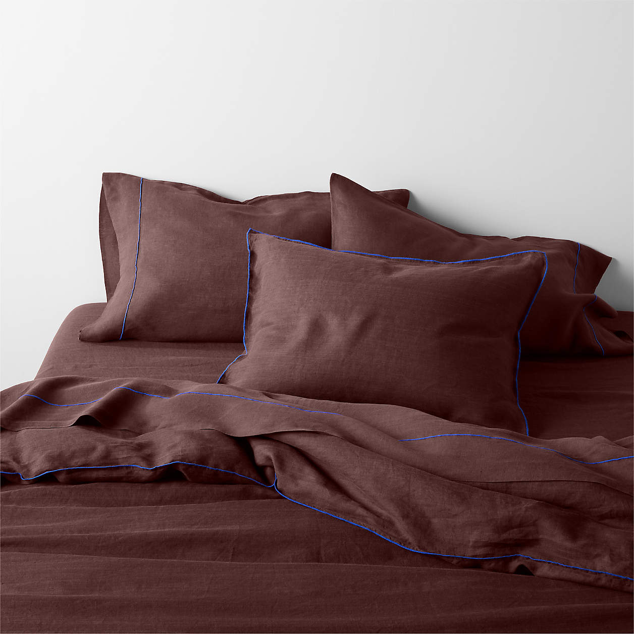 Hemp Merrow Stitch Cider Burgundy King Duvet Cover | Crate & Barrel