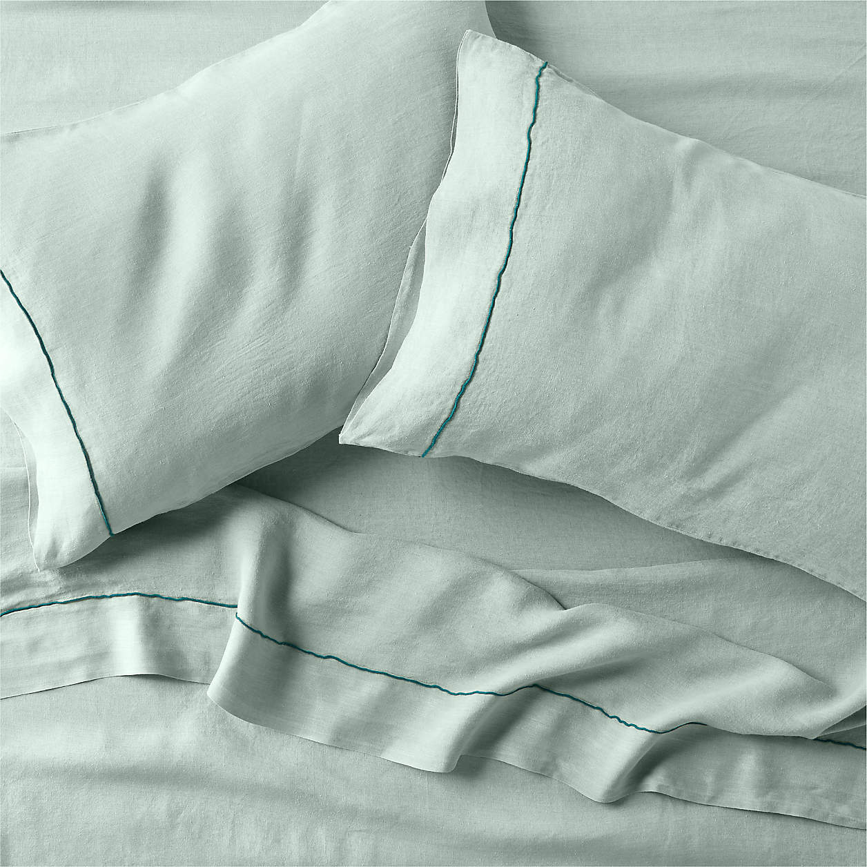 New Natural Hemp Merrow Stitch Verte Green Queen Bed Sheet Set ...
