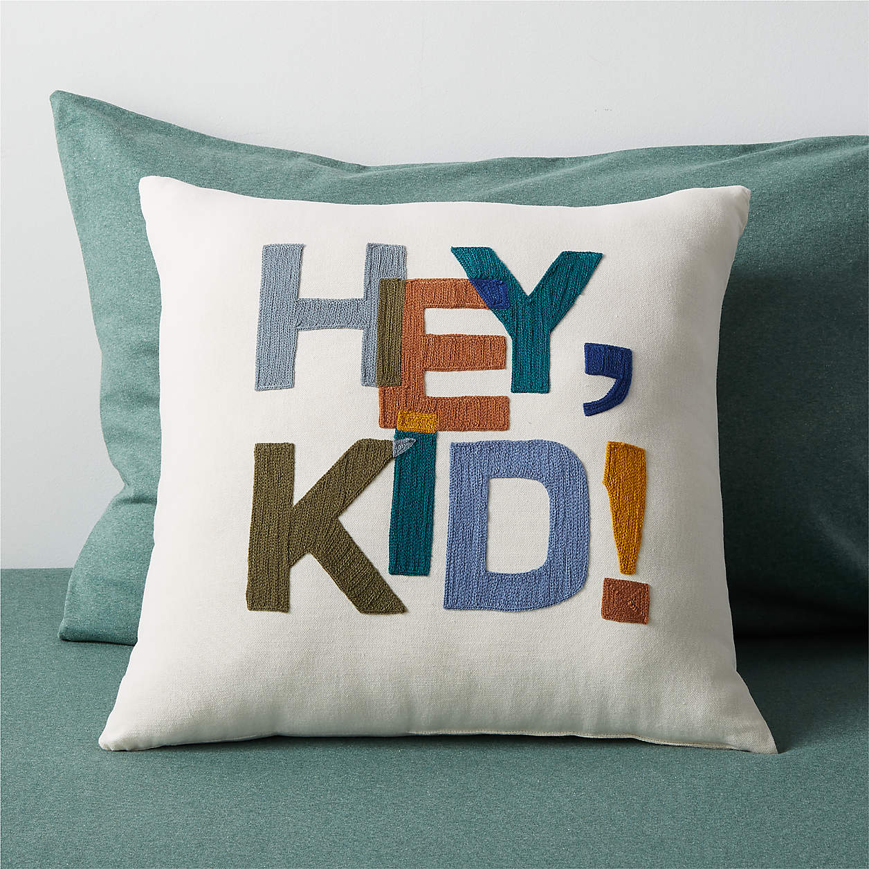 "Hey, Kid!" Embroidered Kids Throw Pillow | Crate & Kids