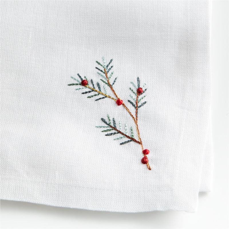 Embroidered Holly Sprig Christmas Napkin + Reviews | Crate & Barrel