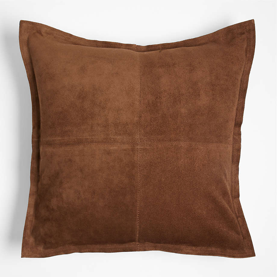 Hyde Pieced Suede 23"x23" Brown Throw Pillow with Down-Alternative ...