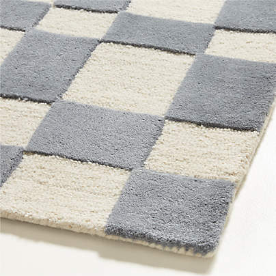 Imperfect Checkerboard Wool Smoke Blue Kids Area Rug 8x10 | Crate & Kids