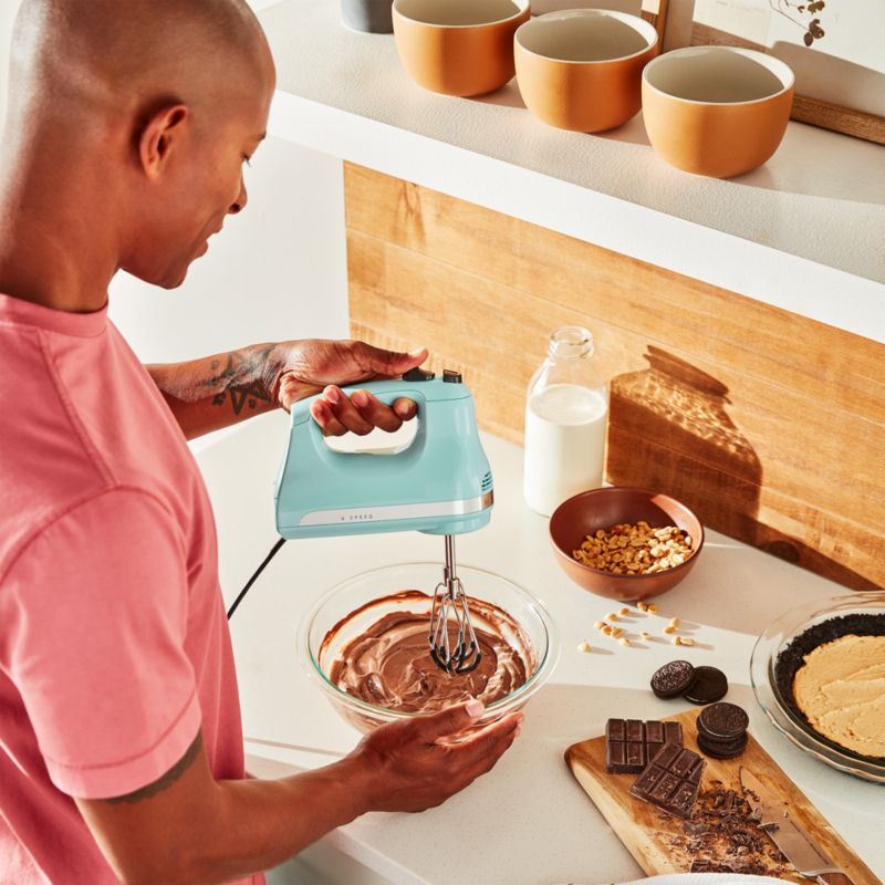 KitchenAid 6-Speed Ice Blue Electric Hand Mixer with Flex Edge Beaters ...