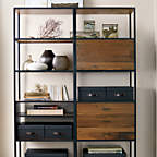 Knox Black Trim and Walnut Tall Open Storage Bookshelf | Crate & Barrel