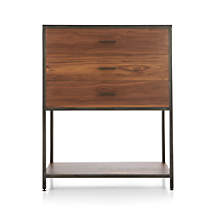 Knox Black Trim and Walnut 28" Low Storage Bookshelf | Crate & Barrel