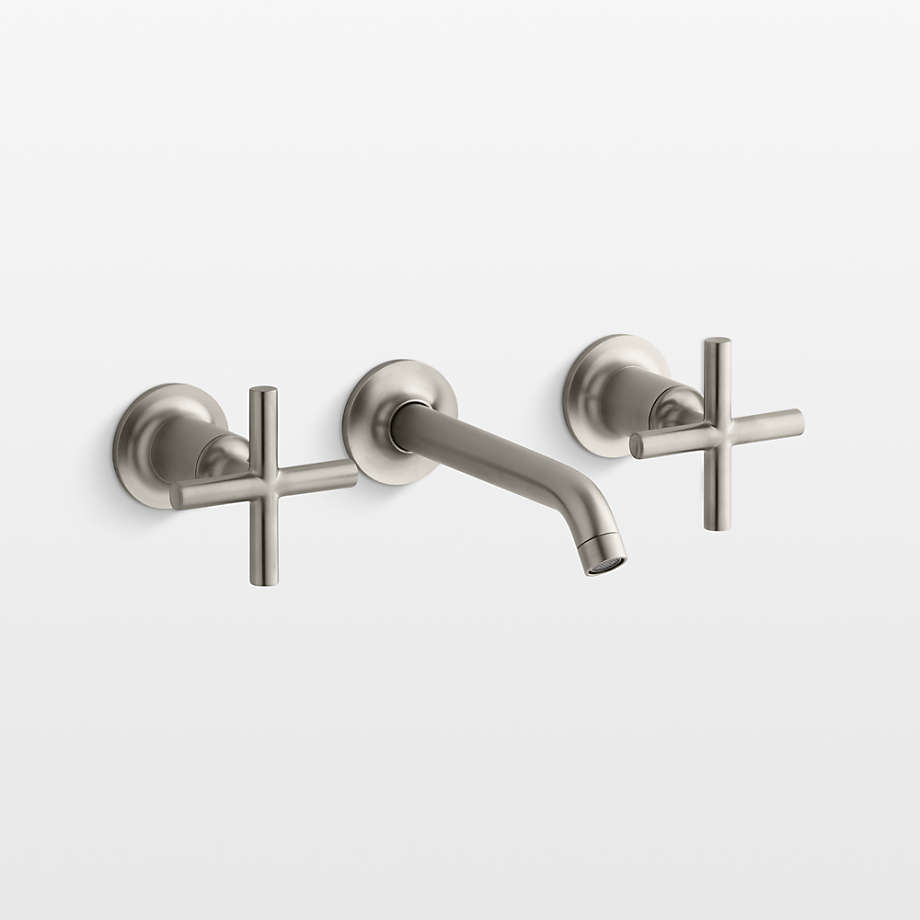 Kohler Purist Brushed Nickel Wall-Mounted Bathroom Sink Faucet and Handles | Crate & Barrel