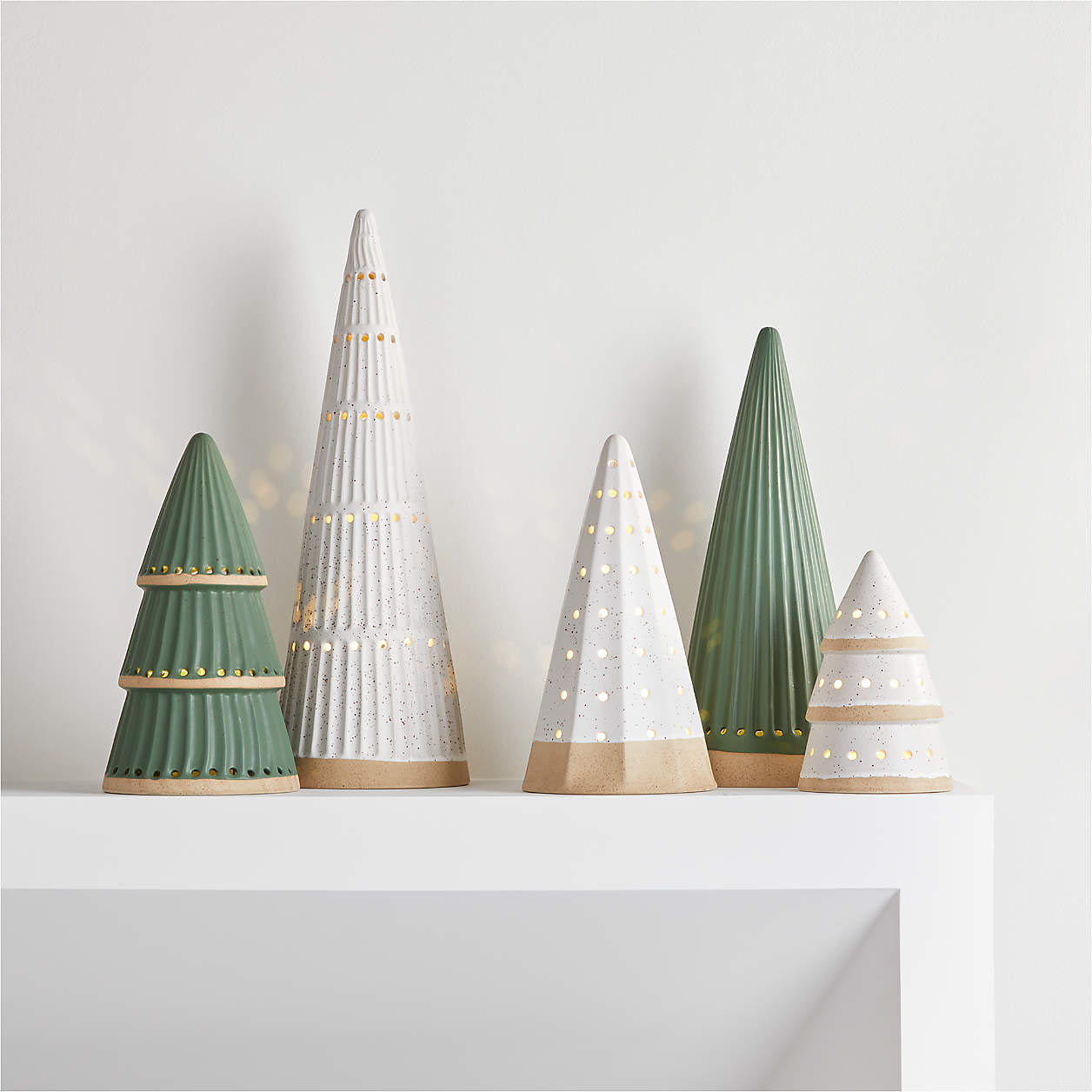 LED Ceramic Tree Decorations, Set of 5 + Reviews | Crate & Barrel