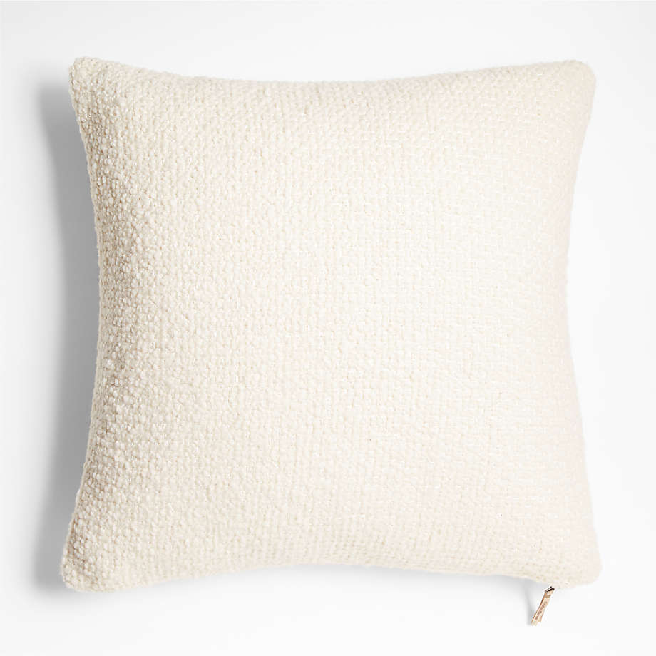 Wool Boucle 23"x23" Alba Ivory Throw Pillow with Down-Alternative ...