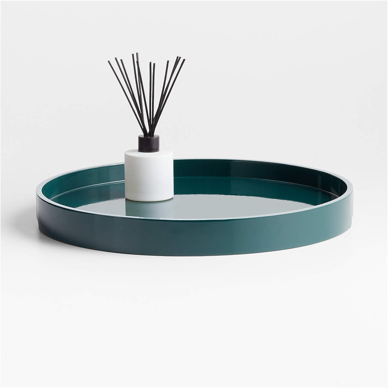 Balsam Green Round Lacquer Wood Decorative Trays | Crate & Barrel