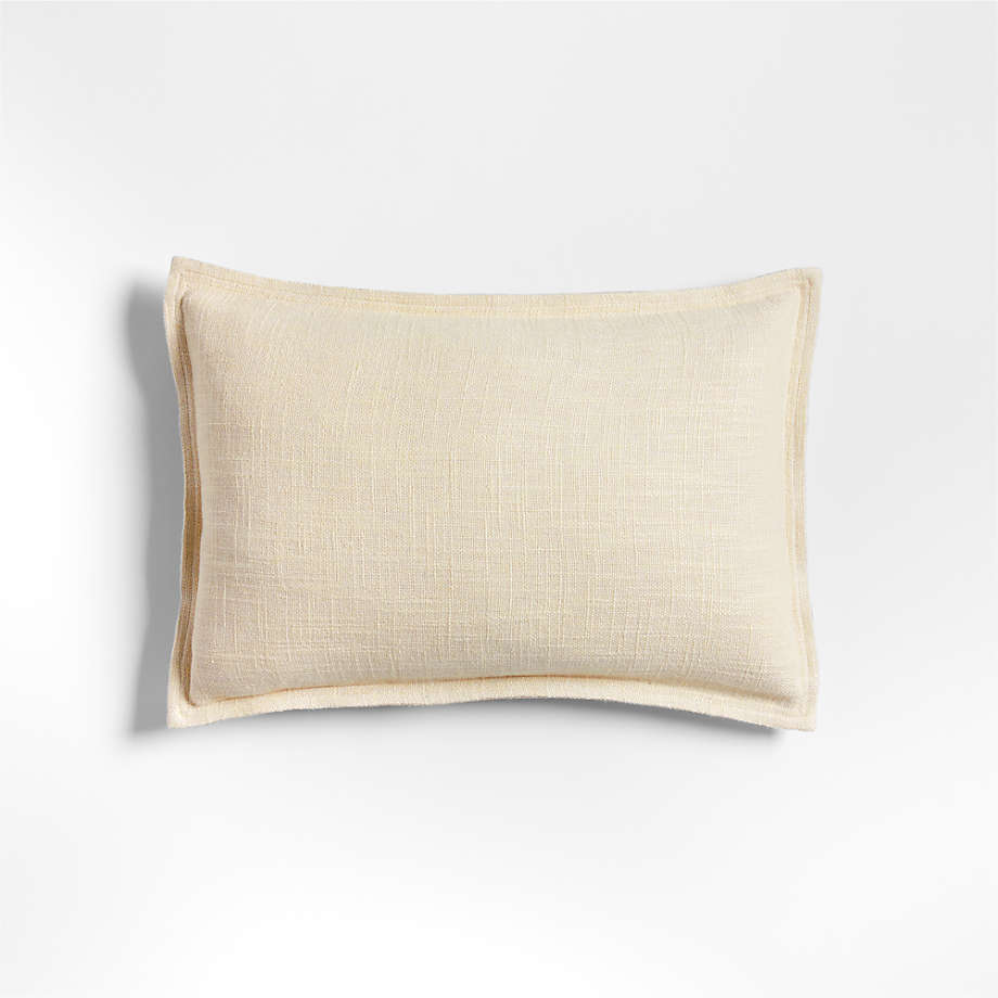 Organic Laundered Linen 18"x12" Ivory Throw Pillow with Feather Insert ...