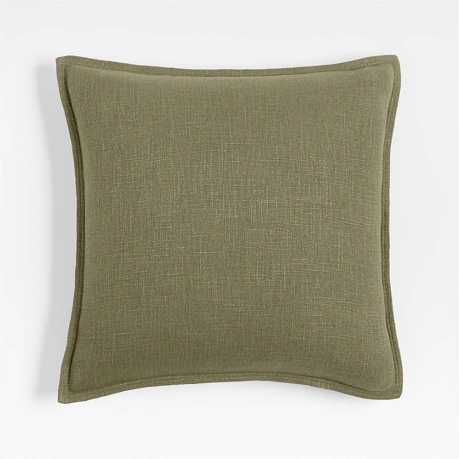 Organic Laundered Linen 20"x20" Garden Green Throw Pillow Cover ...