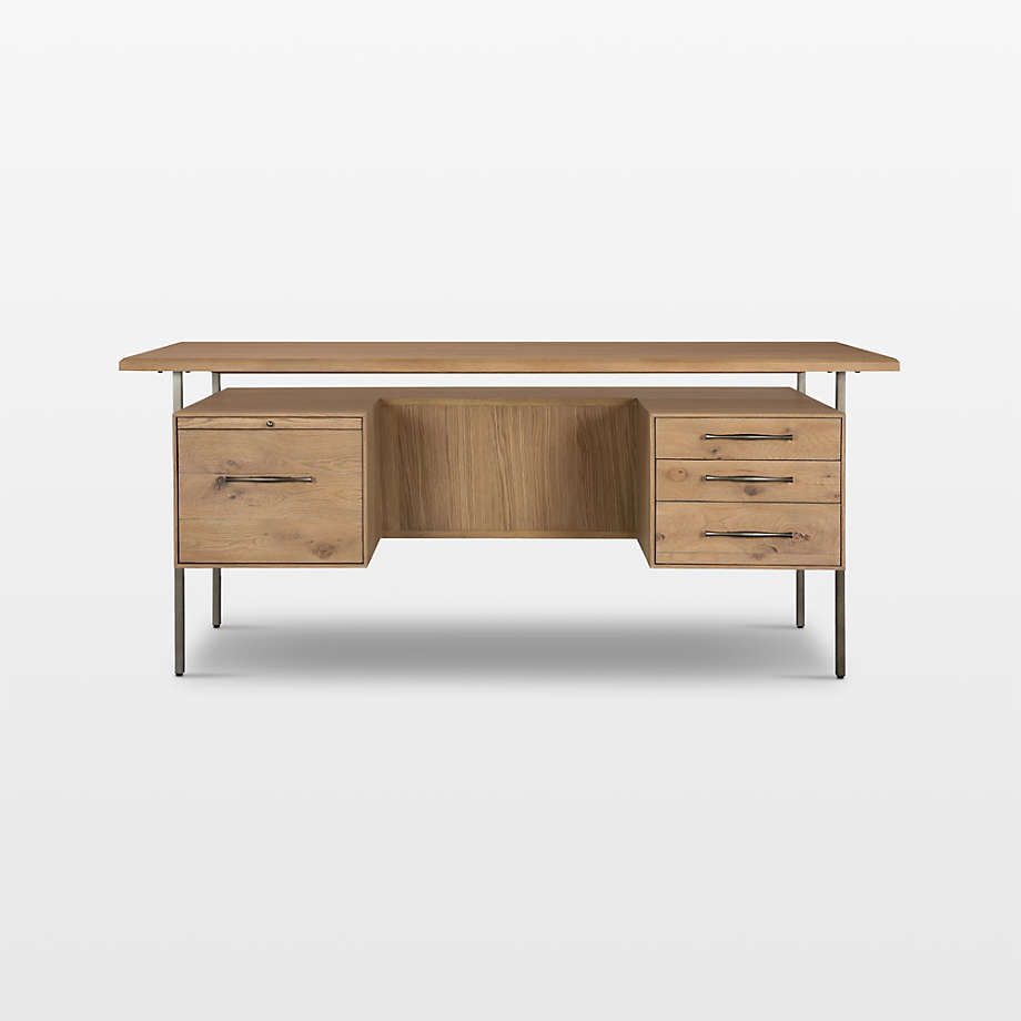 Sedgwick Solid Oak Wood Desk with Storage + Reviews | Crate & Barrel