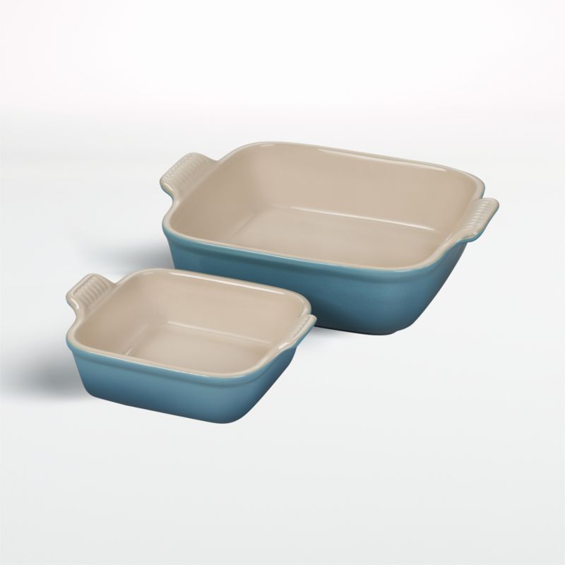 Le Creuset Heritage 2-Piece Square Caribbean Blue Stoneware Ceramic ...