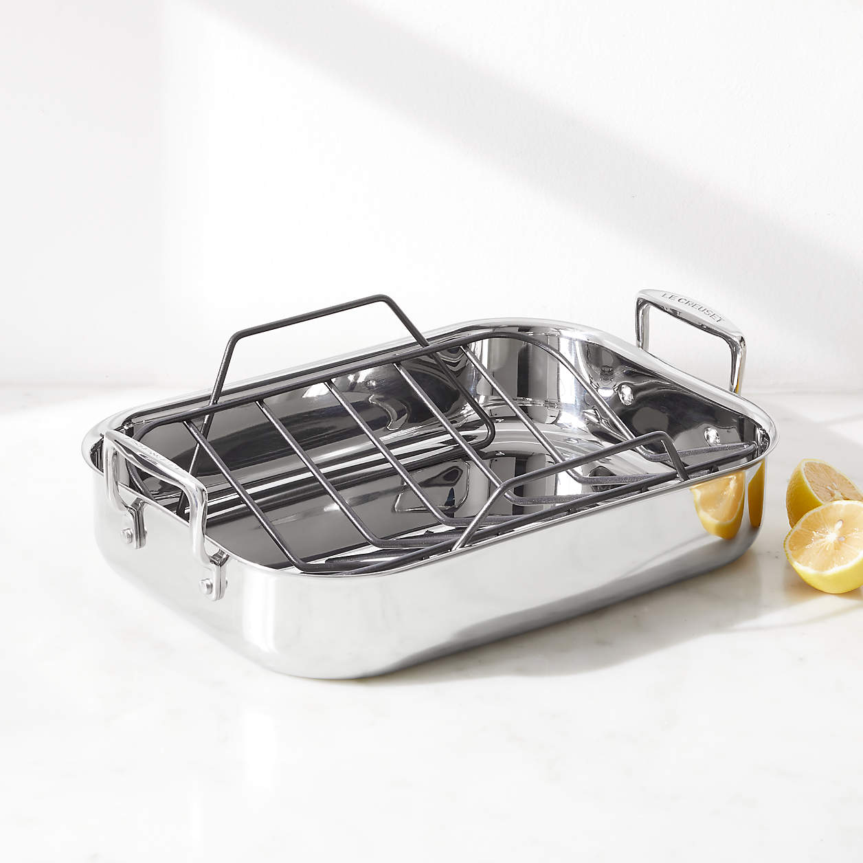 Le Creuset Small 15" Stainless Steel Roasting Pan + Reviews | Crate ...