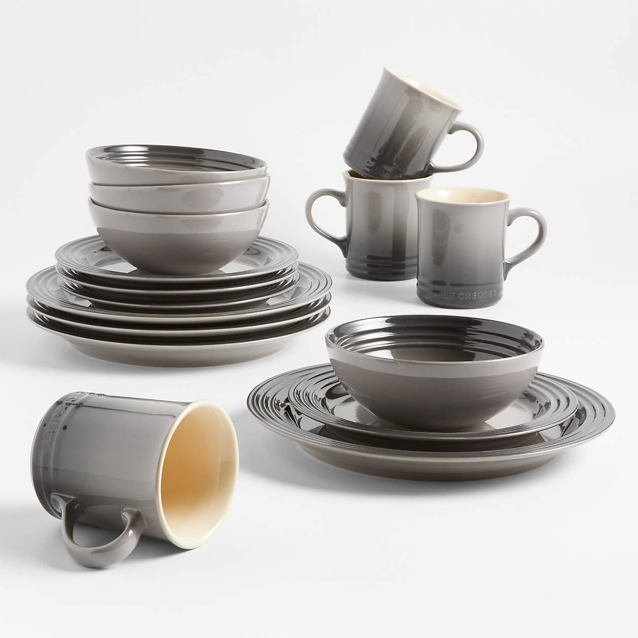 Le Creuset 16-Piece Oyster Grey Dinnerware Set + Reviews | Crate & Barrel