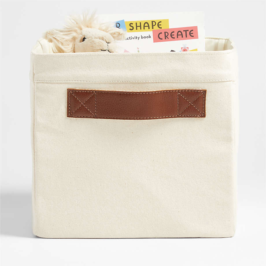 Canvas Kids Shelf Storage Bin with Brown Leather Handles + Reviews ...