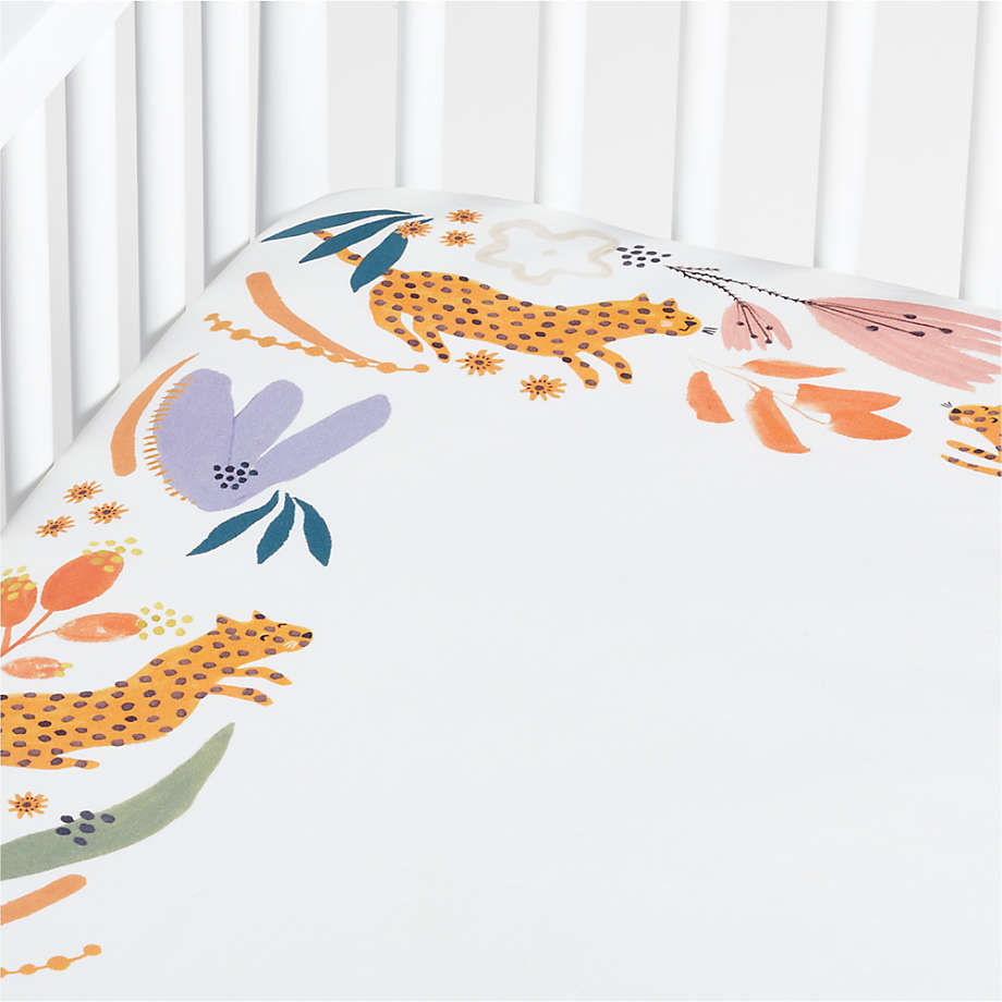 Leopard Floral Border Organic Cotton Baby Crib Fitted Sheet + Reviews ...