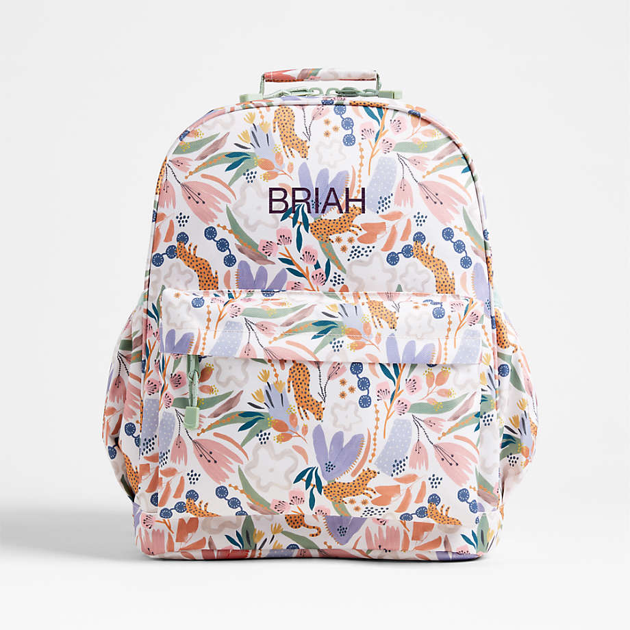 Leopard Floral Personalized Large Kids School Backpack with Side ...