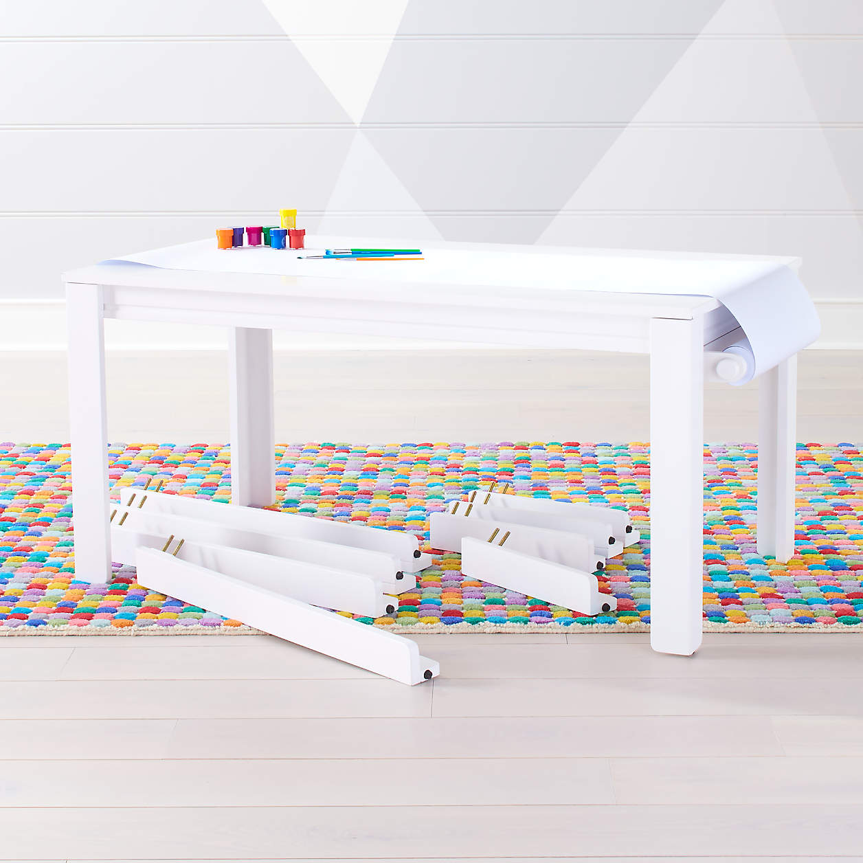 Kids Adjustable White Wood Large Table, Leg Set and Paper Roll | Crate ...