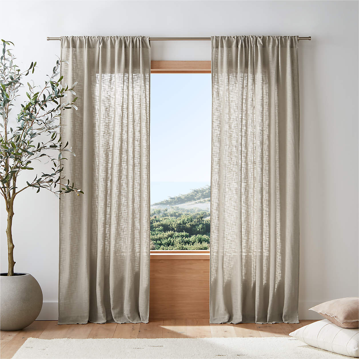 Lindstrom Warm Beige Organic Cotton Sheer Window Curtain Panel 52"x120 ...