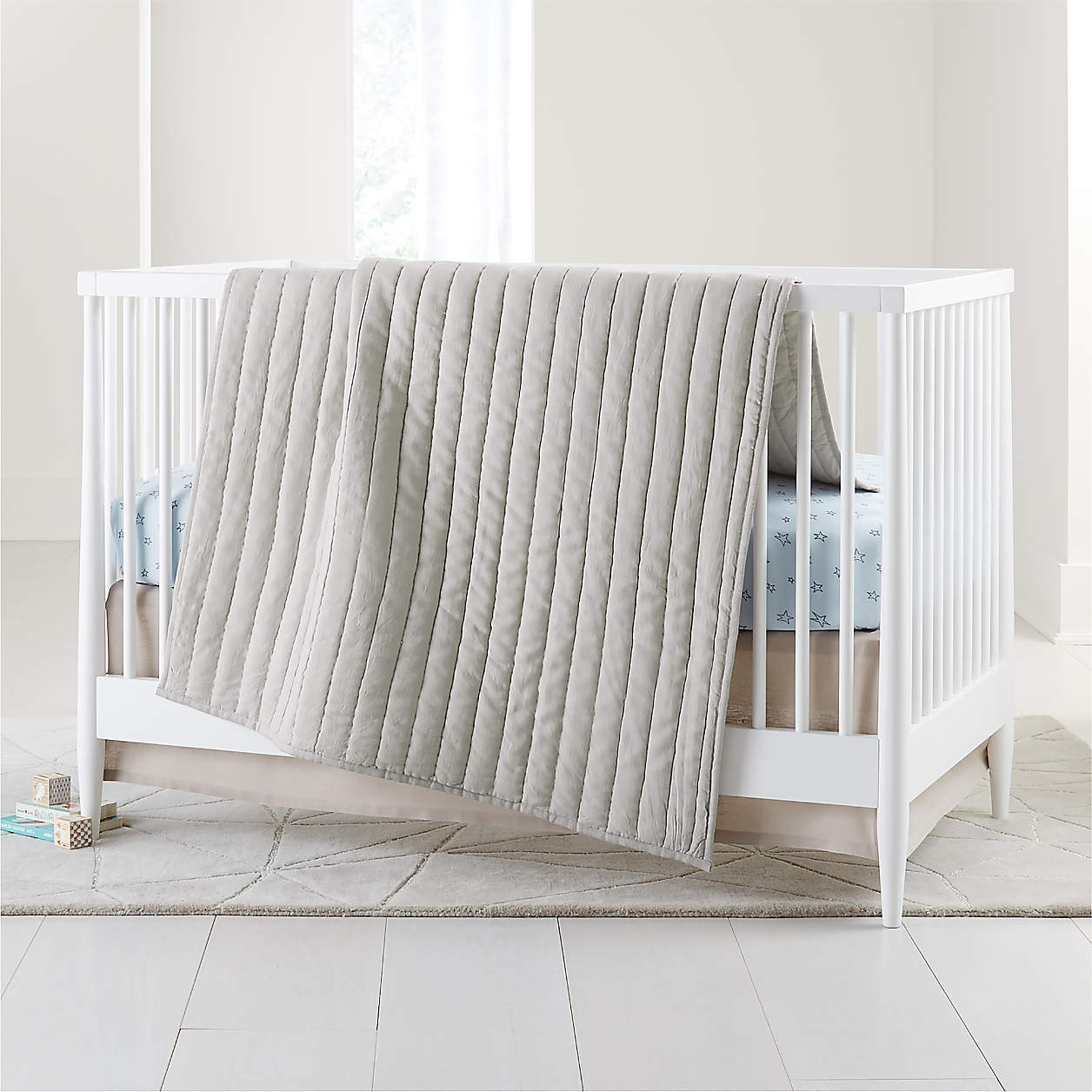 Warm Grey Linen Baby Crib Quilt + Reviews | Crate & Kids
