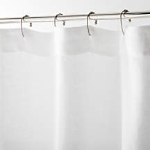 Linen Crisp White and Natural Taupe Border Shower Curtain | Crate & Barrel