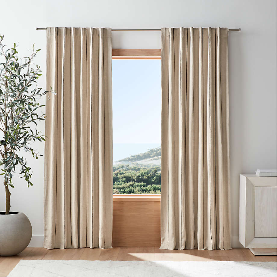 Warm Beige & Storm Grey Linen Double Pinstripe Blackout Window Curtain ...