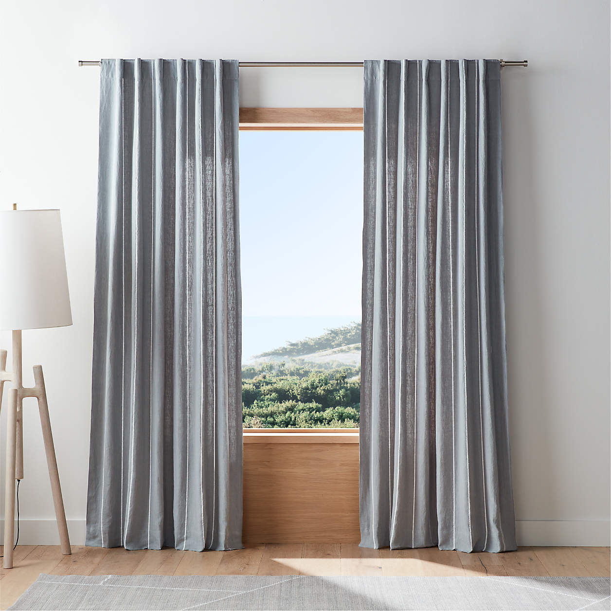 Mist Blue & Crisp White Linen Double Pinstripe Window Curtain Panel 52 ...