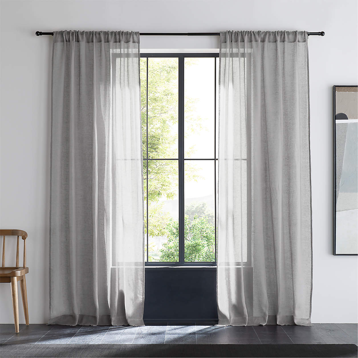 Pebble Grey Sheer Linen Window Curtain Panel 52"x84" + Reviews | Crate ...