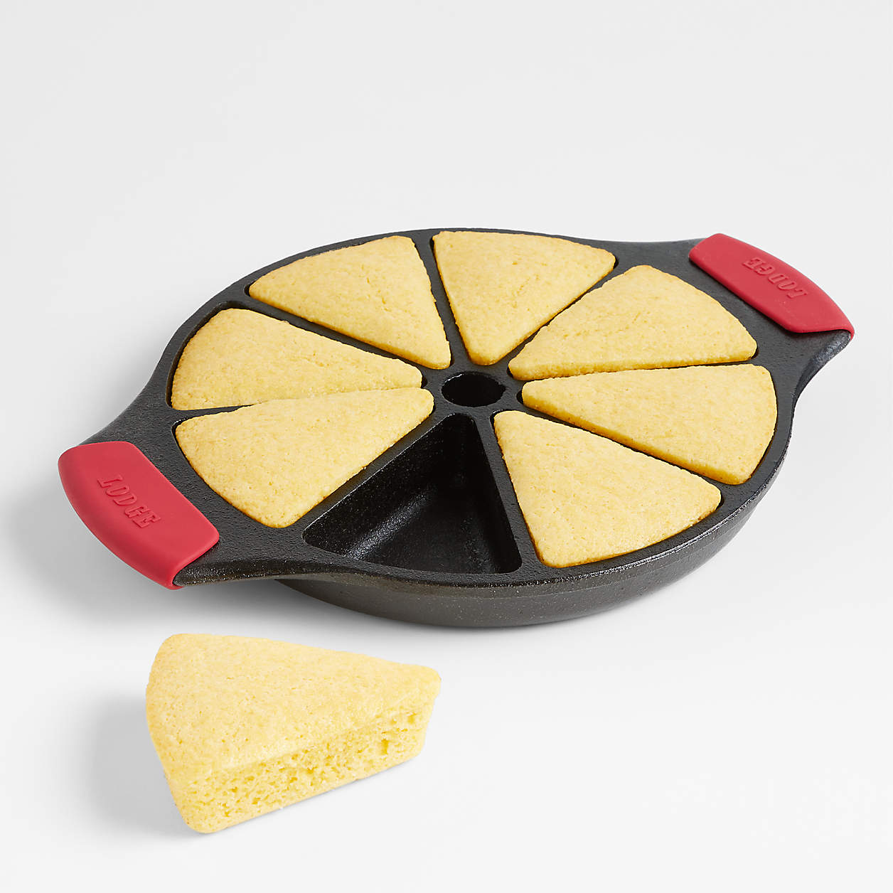 Lodge Cast Iron Wedge Pan with Silicone Grip + Reviews | Crate & Barrel