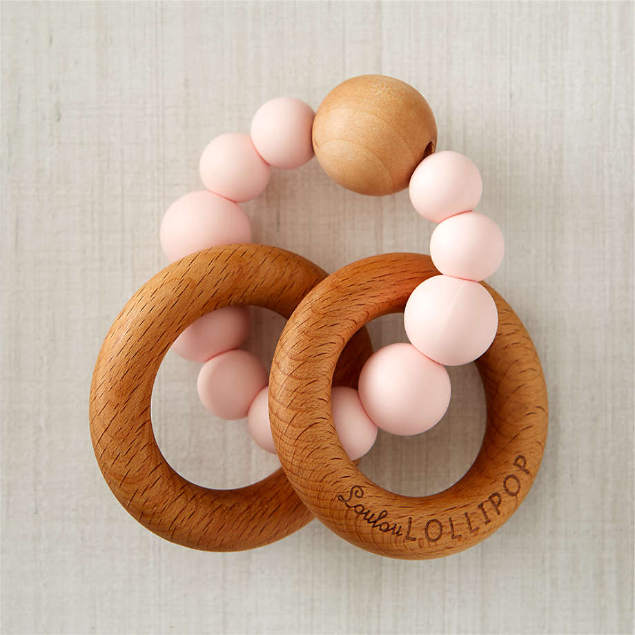Loulou Lollipop Pink Silicone & Wood Baby Teether + Reviews | Crate & Kids
