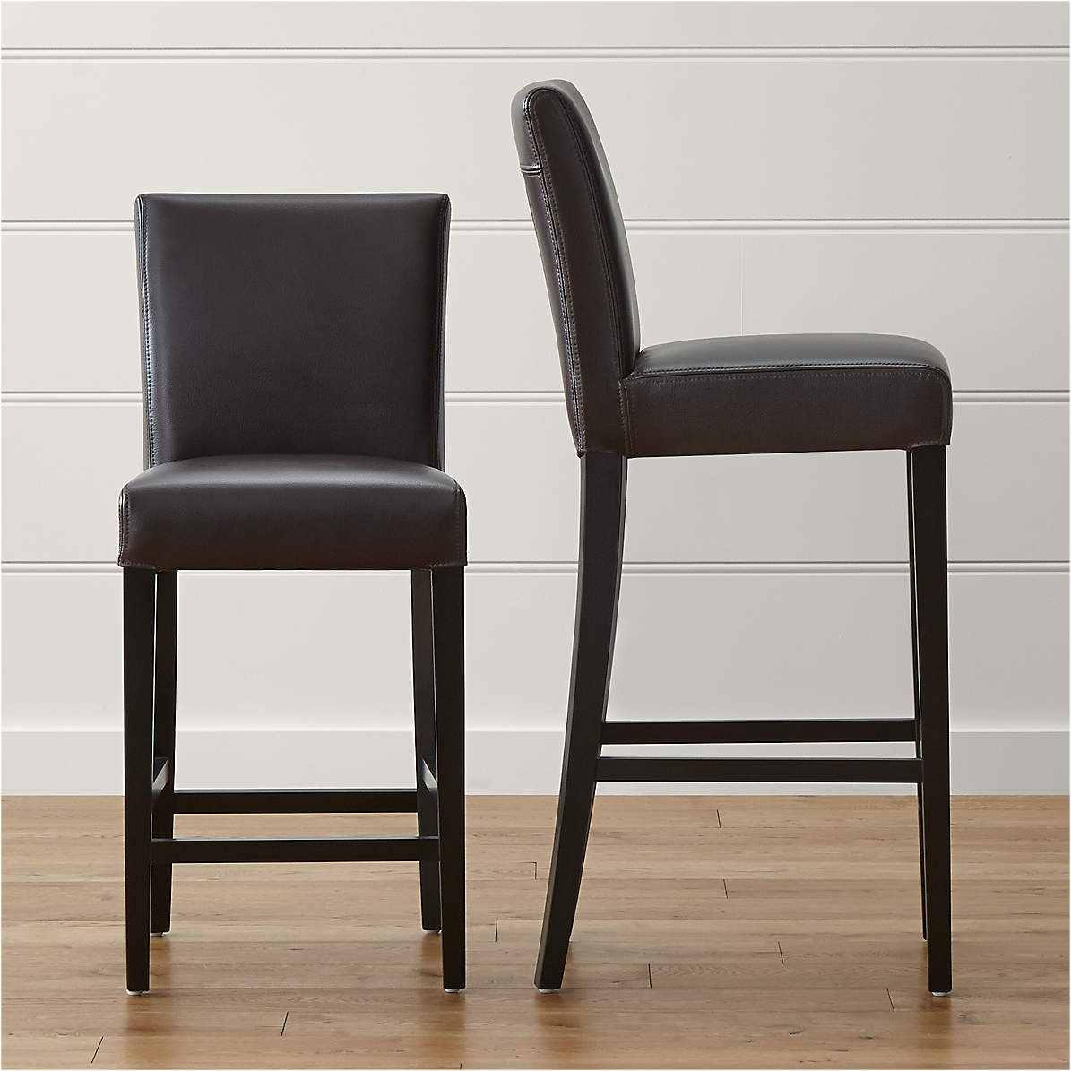 Lowe Chocolate Leather with Ebony Wood Legs Bar Stools