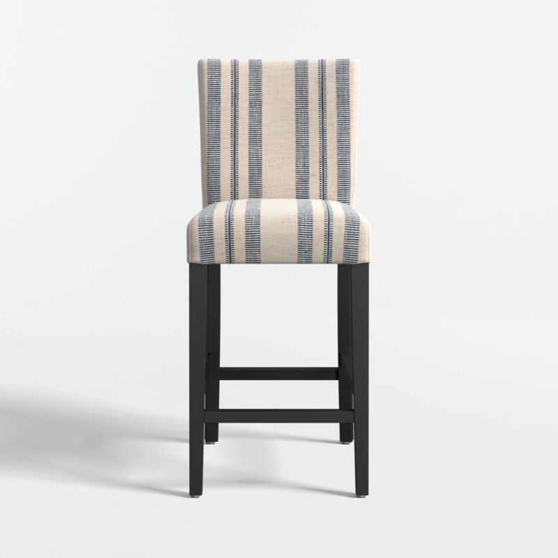 Lowe Indigo Stripe Upholstered Counter Stool with Ebony Wood Legs ...