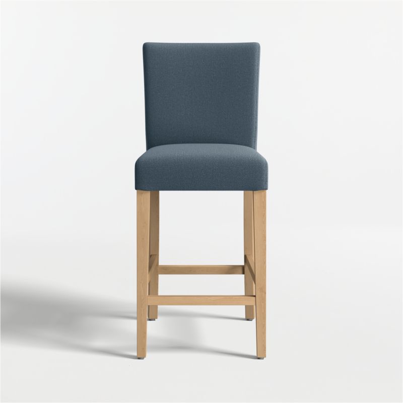 Lowe Navy Upholstered Counter Stool with Natural Wood Legs | Crate ...