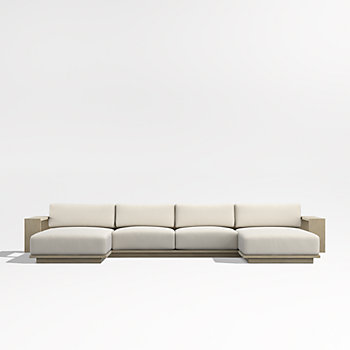 Mallorca Wood 5-Piece U-Shaped Outdoor Sectional Sofa with Ivory ...