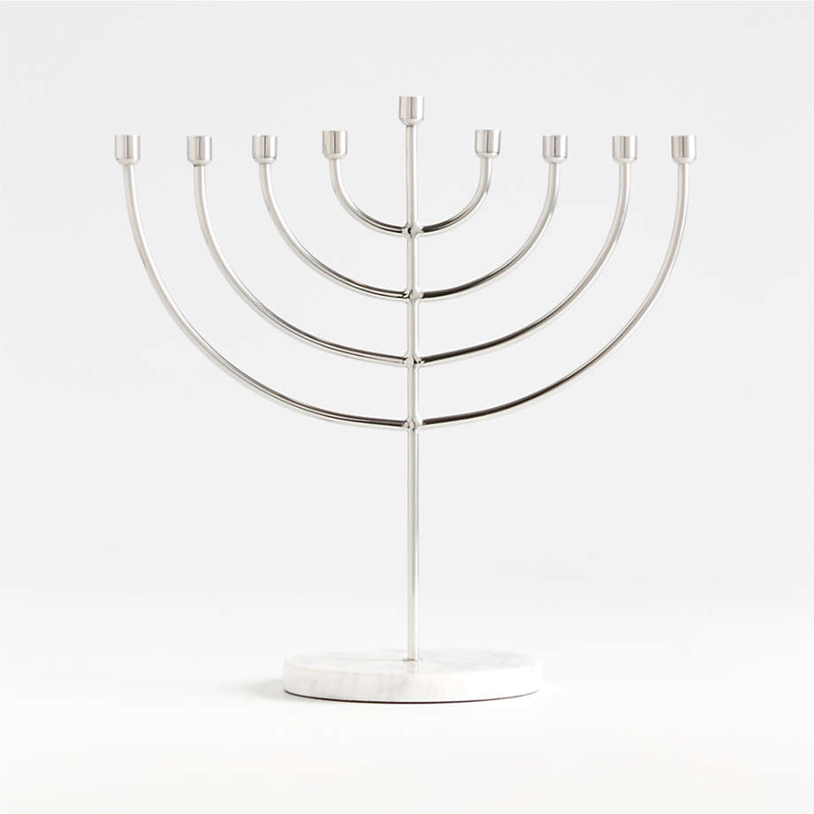 Metal and White Marble Hanukkah Menorah + Reviews | Crate & Barrel