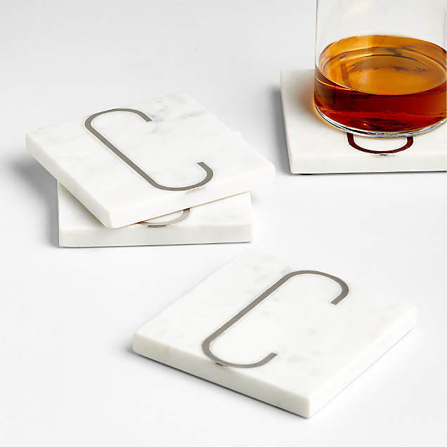 Marble "F" Monogram Coasters, Set of 4 + Reviews | Crate & Barrel