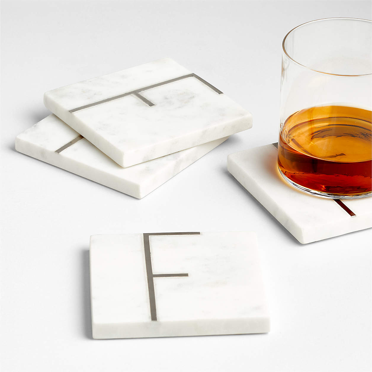 Marble "F" Monogram Coasters, Set of 4 + Reviews | Crate & Barrel